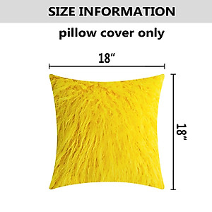Home Brilliant Yellow Fur Pillow Covers Furry Fuzzy Accent Throw Pillow Covers Decorative for Couch Sofa Bed Summer Decoration Girl Gift, Set of 2 (18 x 18 Inch, Yellow)