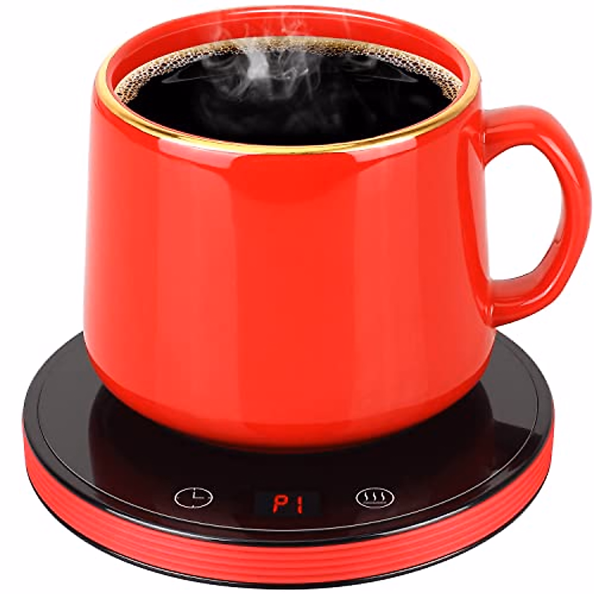 Gormazul Smart Coffee Warmer for Desk 8 Hours Auto Shut-Off Coffee, 3 Temperature Settings, Timing Setting Shut Off After 1-12 Hours Feature, Electric Cup Warmer for Coffee,Tea (Red)
