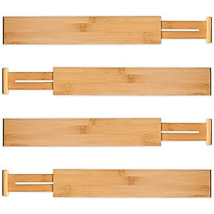 Utoplike 4 pcs Bamboo Kitchen Drawer Dividers(16.8-21.8IN),Adjustable Drawer Organizers,Spring Loaded,Works in Kitchen,Dresser,Bathroom,Bedroom,Drawer,Desk