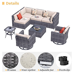 HOOOWOOO Patio Outdoor Furniture Sectional Couch Set,8 Piece Wicker Weather Resistant Conversation Set,Modern Corner Modular L Shaped Sofa Set with Table Swivel Chairs for Yard(Beige Tan)