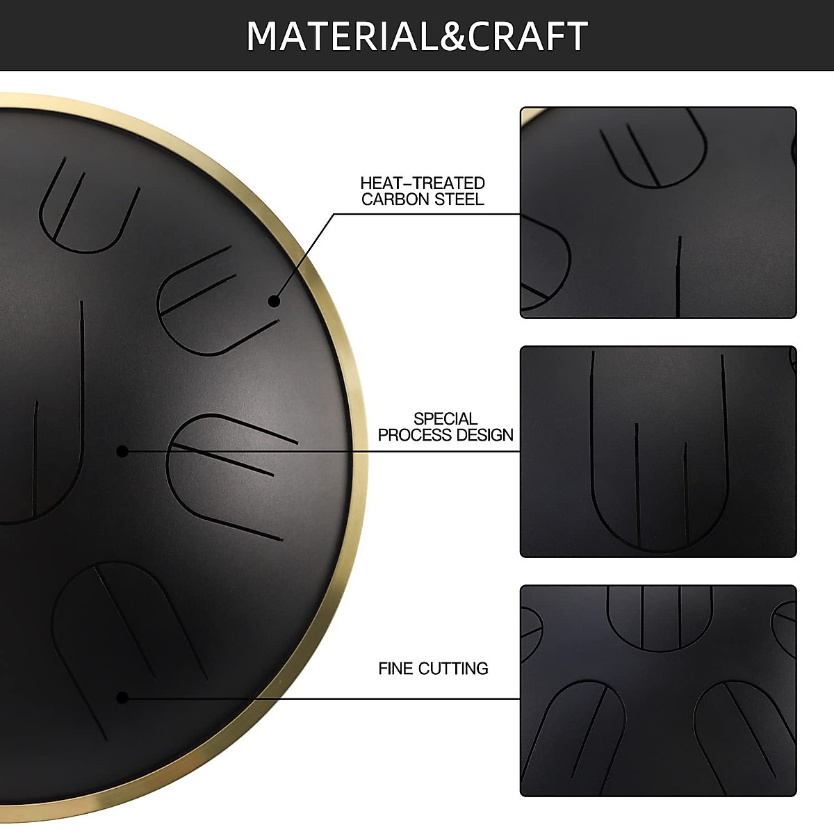 AS TEMAN Steel Tongue Drum 14inche 9Notes handpan in D Amara Percussion Instrument-tank drum-Hank drum,suitable for Meditation Entertainment Musical Education Mind Healing Yoga(Black)