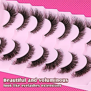 Lashes Natural Look Cat Eye False Eyelashes Mink Fluffy Fox Eye Lashes Wispy 15mm 6D Volume Strip Fake Eyelash Extension Look by PHKERATA, 7 Pairs Pack