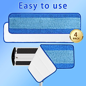 4 Pack Microfiber Cleaning Pad for Rubbermaid Commercial 18 Inch Mop and 17 Inch Mop, Reusable Wet & Dry Mop Refills for Commercial Flat Mop System 18" and 17", for Multi-Surface Floors