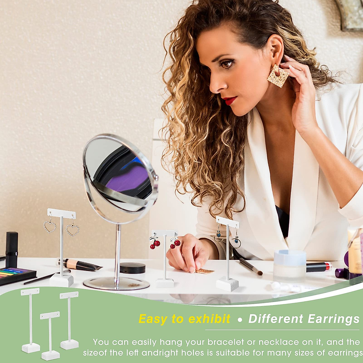 Marsui Earring Display Stands for Selling Set Wood T Bar Earrings Display Stand Holder for Jewelry Necklaces Bracelet Earrings Showroom Trade(White,12 Pcs)