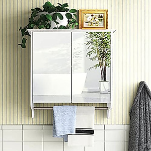 SMOOL Bathroom Medicine Cabinet with 2 Mirror Doors and Tower Rack, Wall Mounted Bathroom Cabinet Over The Toilet Storage, White