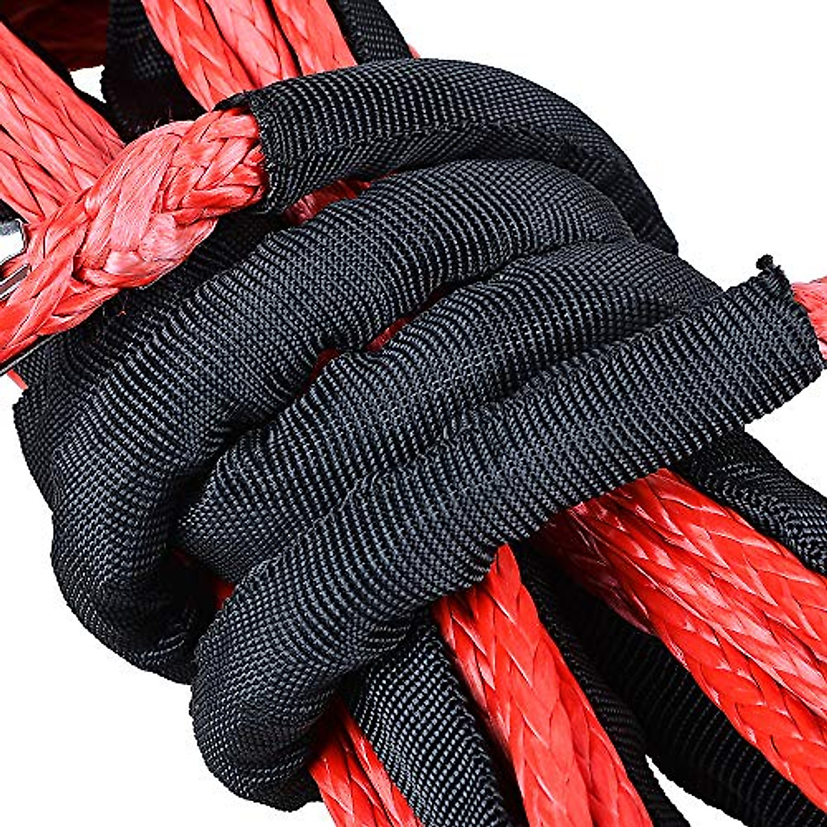 Astra Depot Red ATV UTV Synthetic Rope Extension 50ft 7500lbs Winch Line Cable with Thimbles