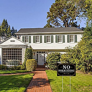 HISVISION No Soliciting Sign for Yard, 12 x 8 Inches Aluminum Metal Sign with Long Metal Stakes UVresistance, Waterproof, Non-Fading, Easy to Install, for Home House and Business