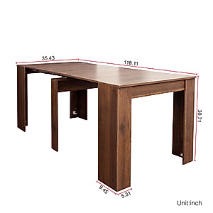 Mcltopz Expandable Dining Table, 20"-118.5" Kitchen Dining Room Table for 8-12, Multifunctional Extendable Kitchen Dinner Table, Long Large Rectangular MDF Wooden Kitchen Table Console Table (Walnut)