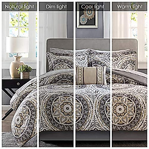 Madison Park Essentials Serenity Bed in a Bag Comforter Set, Medallion Damask Design, All Season Bedding with Cotton Sheet Set, Bedskirt, Queen(90"x90"), Taupe 9 Piece