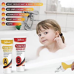 Porcelain Repair Kit, Fiberglass Tub and Tile Repair Kit Quick Repair Bathtub, Ceramic, Toilet, Tray, Resin, Marble Shower Sink, Acrylic Quartz, Super Adhesion to Fix Cracks Chips and Dents (White)