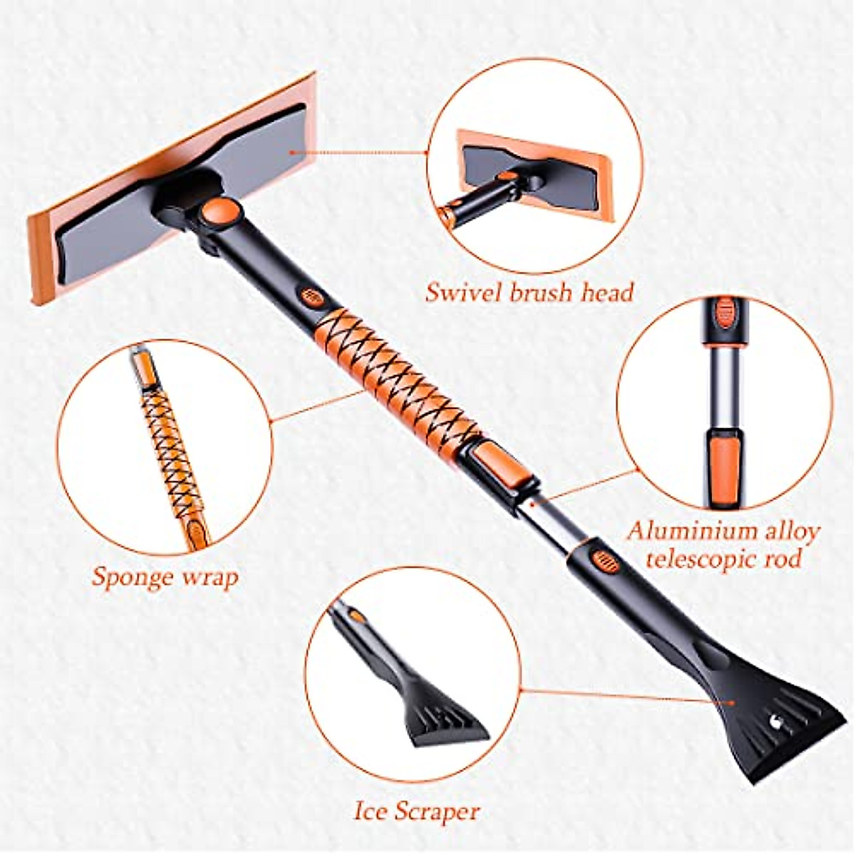 suitU 49" Snow Broom and Ice Scraper Extendable Foam Car Snow Brush, Snow Scraper for car, Foam Grip, Auto Window Windshield Snow Removal Brush for Car, SUV, Truck