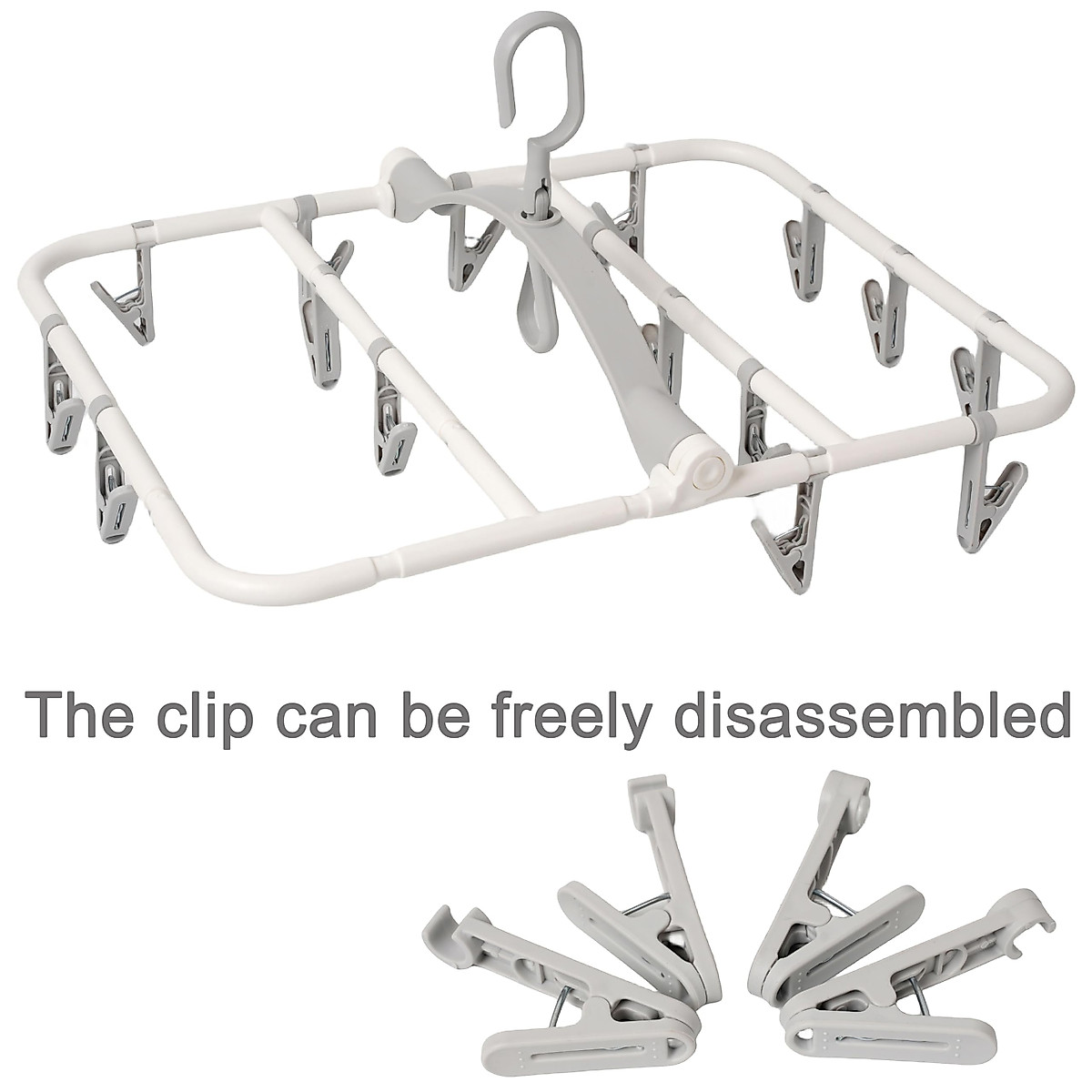 Foshine Clothes Drying Racks Foldable Clip Hangers Drip Hanger Plastic with 20 Drying Clips (Light Grey-Rectangle)