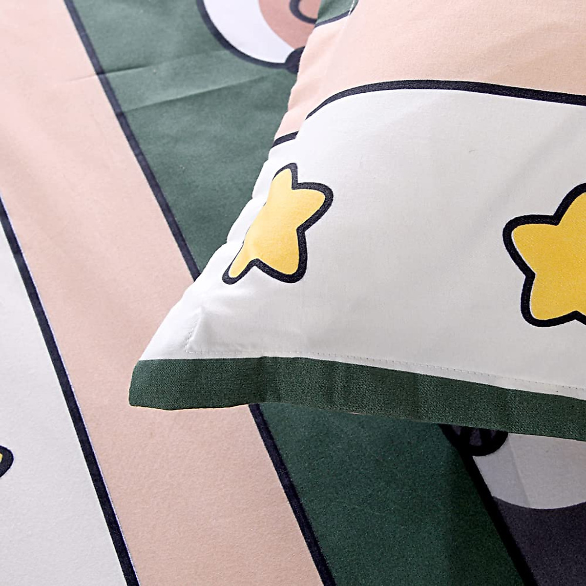 KWLOVER Bed Fitted Sheet and Pillowcase Set,Animals Cute Panda Printed Fitted Sheet for Kids Twin Size Bed (Green, Twin)