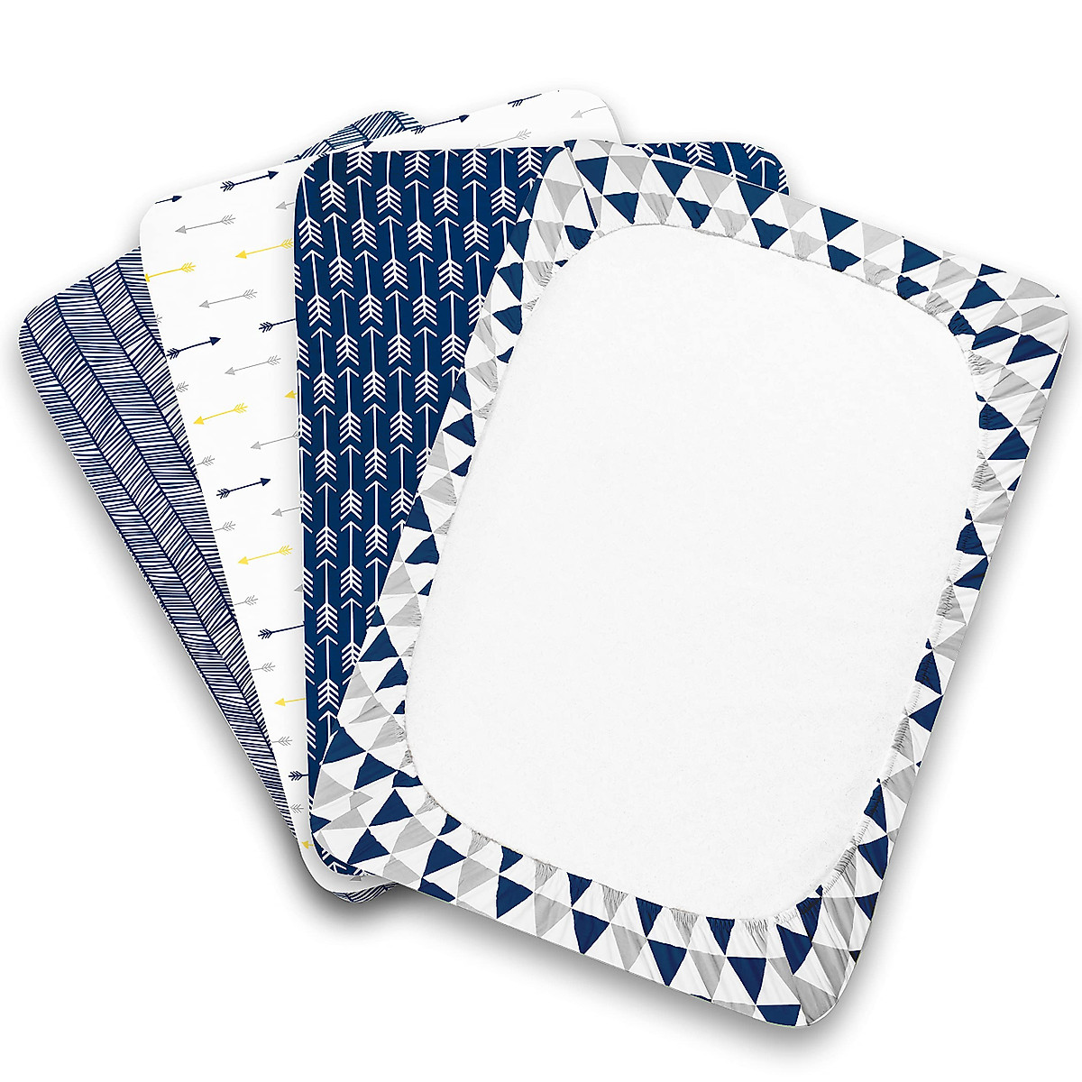 Pack n Play Sheets – Pack and Play Sheets 4 Pack – 100% Super Soft Jersey Knit Cotton Playard Mattress Sheets – Portable Playpen Sheet – Fitted Play Yard Mini Crib Sheets for Boy & Girl (24 x 38 x 5)