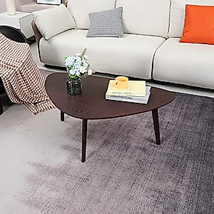 Small Coffee Table Modern Mid Century Coffee Tables Wooden Vintage Oval Chic for Living Room,Natural Wood Texture,Unique Triangle Tabletop,Oak Leg,Easy Assembly