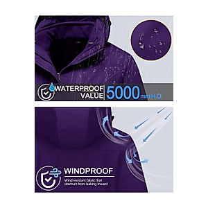 MAGCOMSEN Winter Coats for Women Winter Jacket Women Snowboard Jacket 3 In 1 Jacket Waterproof Insulated Skiing Jacket Dark Purple M