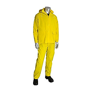 Xpose Safety Heavy Duty Yellow Rain Suit 3pc – .35mm PVC 48in Raincoat Jacket with Detachable Hood and Pants - Waterproof - Storm Weather, Raining, Fishing, Wet Work Conditions - XL