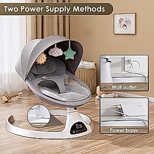 Ixdregan Baby Swings for Infants - Exclusive App & Bluetooth Electric Baby Swing, Smart Sensor&Timing, 5 Speeds, 12 Preset Lullabies and Back-Up Pillow, Portable Baby Swing for Indoor/Outdoor(Grey)