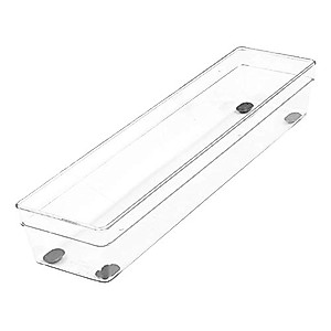 Glad Plastic Drawer Storage Tray – Heavy Duty Organizer Bin for Home, Kitchen, Bath, Bedroom, Office | Non-Slip Feet, 13" x 3", Clear