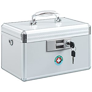 KYODOLED Locking Key Medicine Box,First Aid Key Safe Box with Lock,Key Medication Storage Lock Box for Drugs Use, 12.2'' x 7.8'' x 8.2'' White