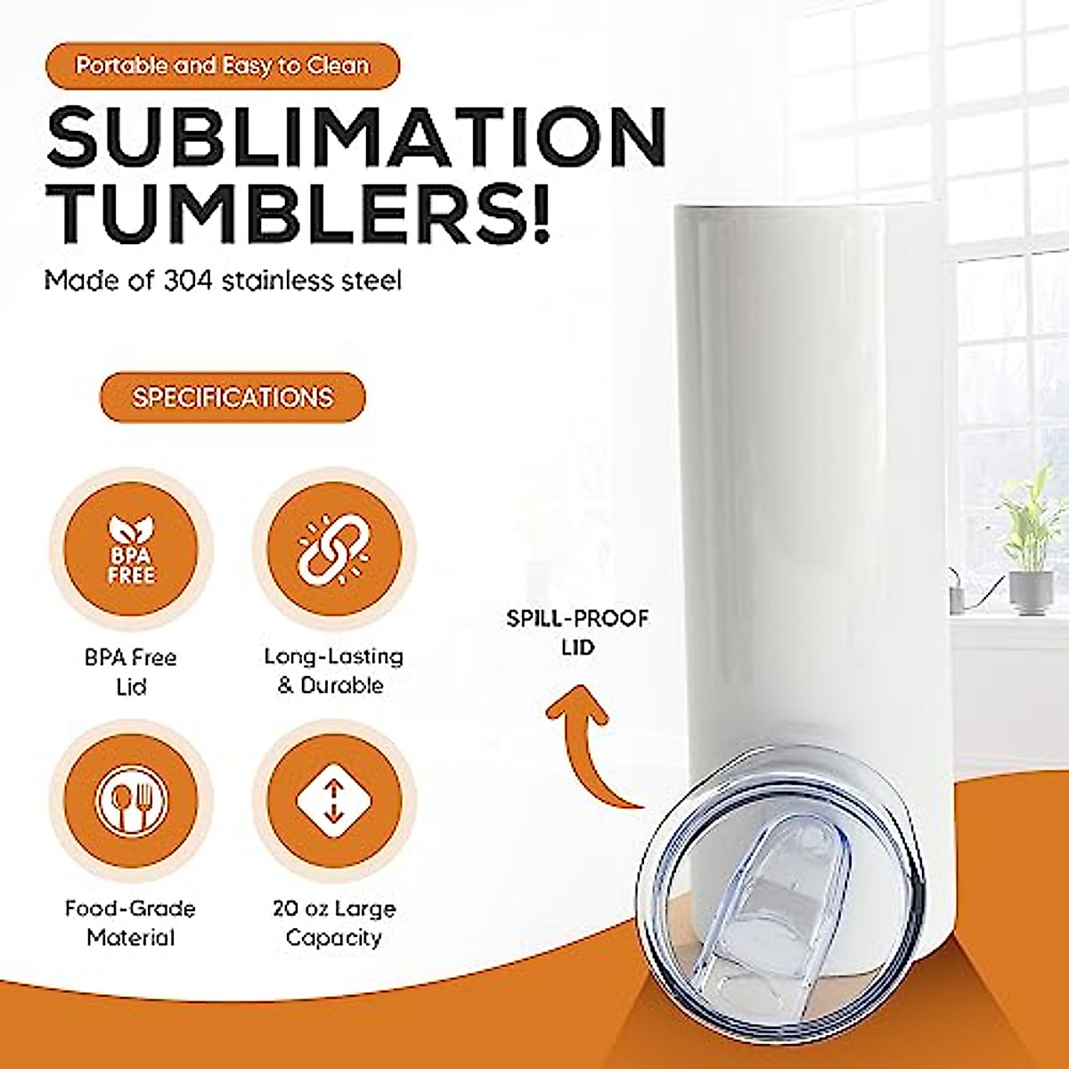 Cool Tumble Sublimation Tumblers 20 Oz Skinny Bulk 4 Pack - Stainless Steel Double Wall Insulated Straight Sublimation Tumbler White Blank Tumblers with Lids, Straws and Shrink Wraps