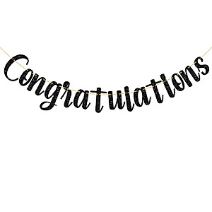 MonMon & Craft Congratulations Banner/Congrats Grad Party Decor/Graduation Activities/Wedding/Birthday/Retirement Party Decorations Black Glitter