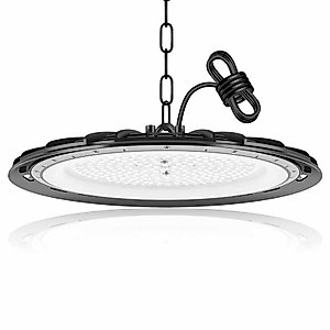 LED UFO High Bay Light, 150W 21,000LM Daylight 5000K Shop Light Fixture, IP65 Waterproof 600W HID Equiv. with Hanging Hook and Safe Rope, Commercial Grade Lighting for Warehouse, Workshop-by BRILLIRARE, UFO-150W, Grey