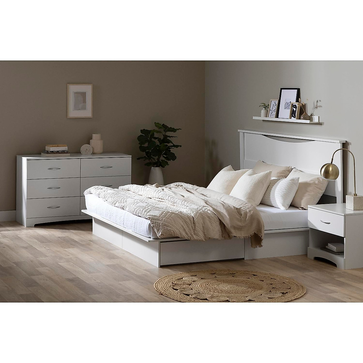 South Shore Step One Platform Bed with Drawers, King 80-in, Pure White