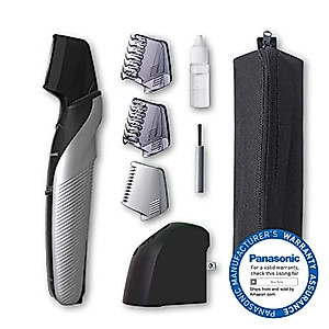 Panasonic Body Hair Trimmer for Men, Cordless Waterproof Design, V-Shaped Trimmer Head with 3 Comb Attachments for Gentle, Full Body Grooming, ER-GK60-S (Silver)