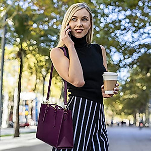 LOVEVOOK 15.6 Inch Laptop Bag for women, Large Waterproof PU Leather Work Briefcase with USB Charging Port Casual Computer Shoulder Bag Messenger, Fashion Business Office Tote Handbag Purse, Purple