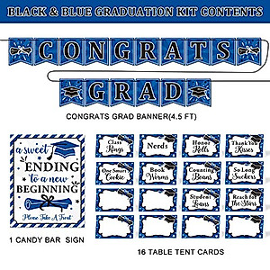 Yaaaaasss! 18pcs Graduation Candy Bar Dessert Buffet Decoration-A Sweet Ending to A New Beginning Sign Blue Congrats Grad Banner Food Labels Dessert Table Party Favor Ideas Supplies Navy Blue