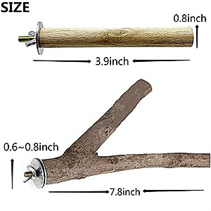 HUANMU 4 PCS Wood Bird Perch Stand , Natural Wood Parrot Perch , Parrot Cage Accessories Toys , Hanging Multi Branch Perch for Parrots.