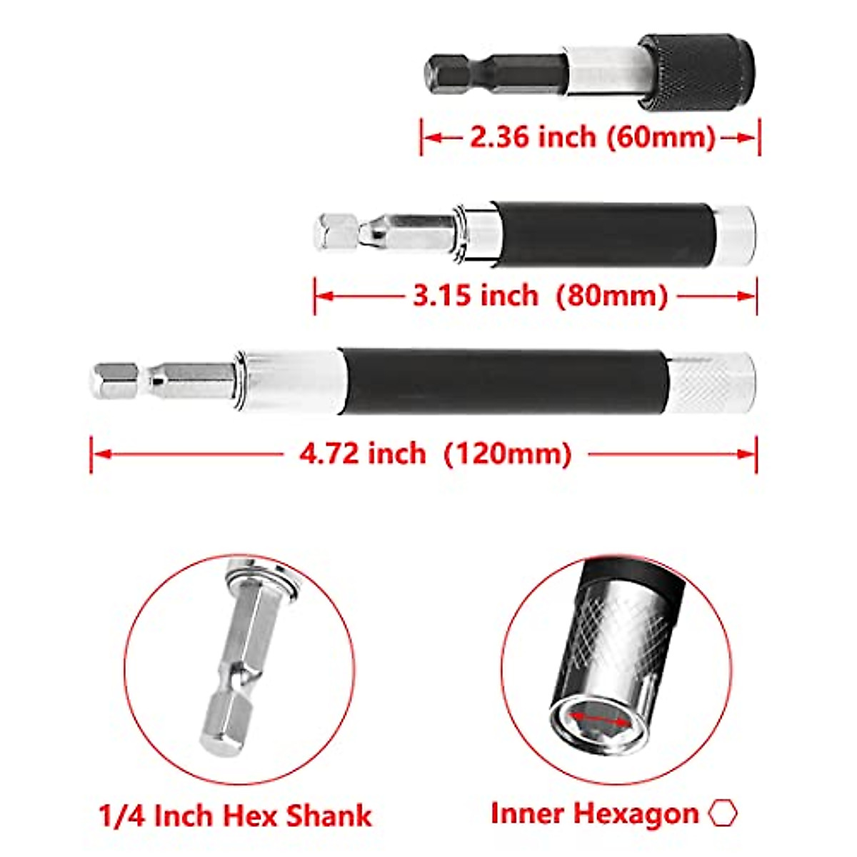 SeonFook 3pcs Magnetic Drive Guide Quick Release Screwdriver Bit Holder Extension with 1/4 Inch Hex Shank Drill Bit Tip Holder Connection Rod Adapter Sleeve for Nuts Drill and Handheld Driver