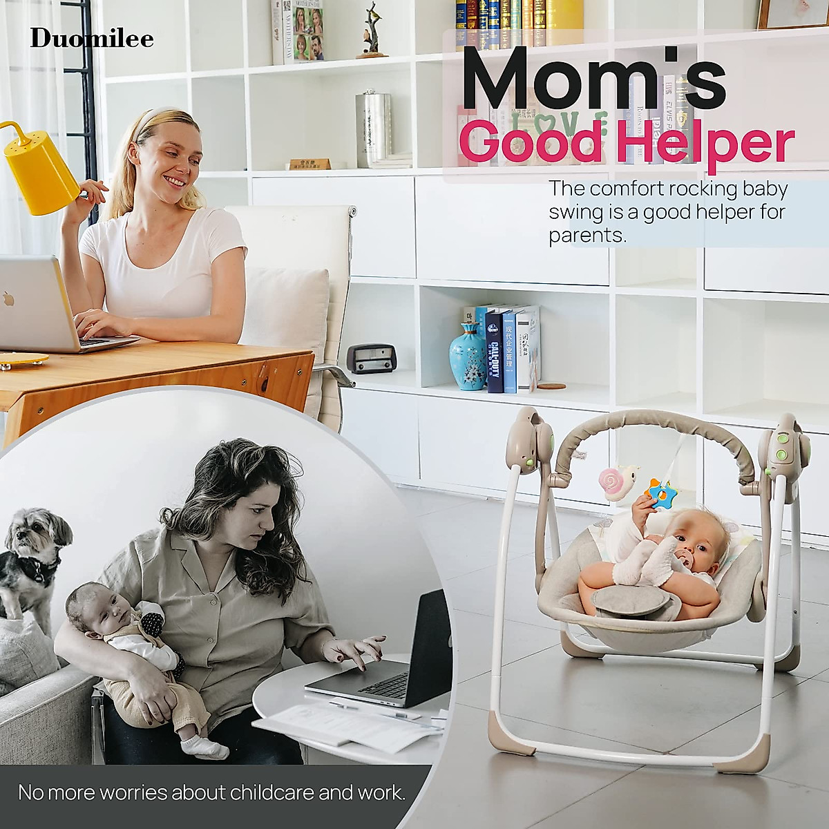 Baby Swing for Infants to Toddler, Portable Automatic Swing with Music, Adaptable Speed - 6-25 lbs, 0-9 Months