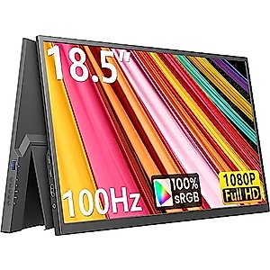 Lasitu Portable Monitor 18.5 Inch 100Hz 100% sRGB FHD 1080P Travel Monitor IPS HDR USB C Portable Screen HDMI Gaming Monitor External Monitor for Laptop PC Phone Xbox PS4-5 Switch with Kickstand