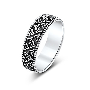 Heartbeat Sterling Silver Trinity Knot Celtic Beaded Edge Eternity Wedding Band Ring (10)