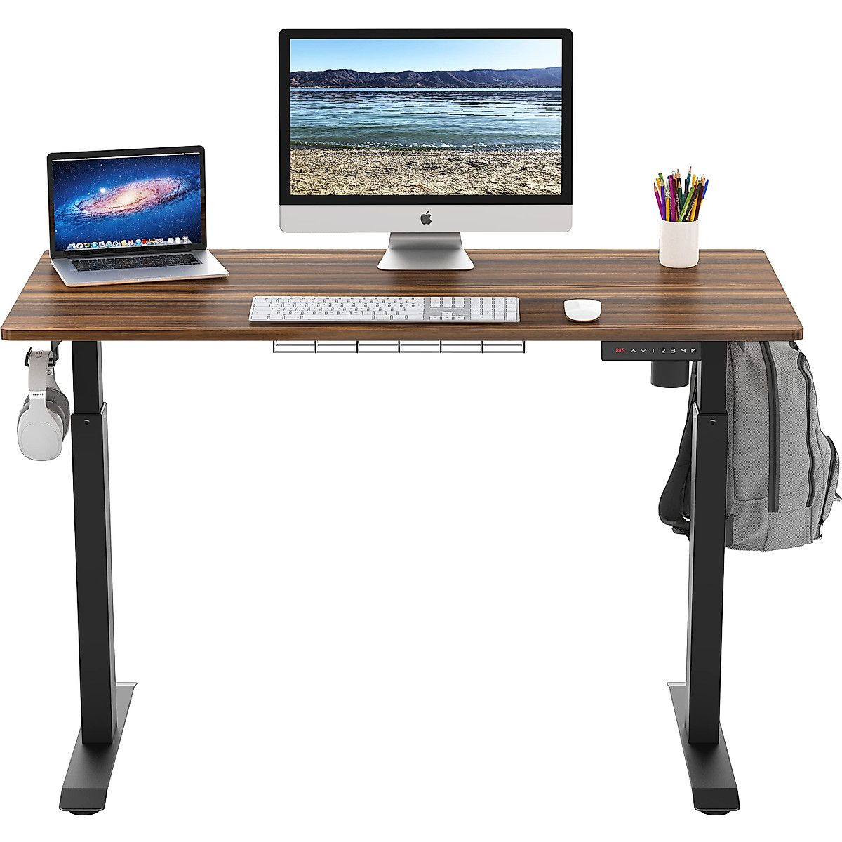 SHW 55-Inch Large Electric Height Adjustable Standing Desk, 55 x 28 Inches, Walnut