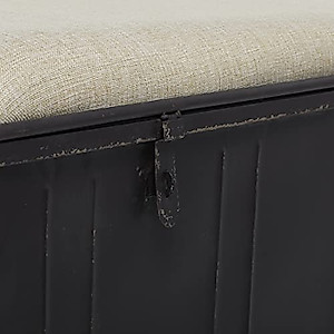 Deco 79 Farmhouse Metal Fabric Ottoman Storage Bench Tufted Footrest, Livingroom, Bedroom, Entryway, 48" L x 17" W x 19" H, Black