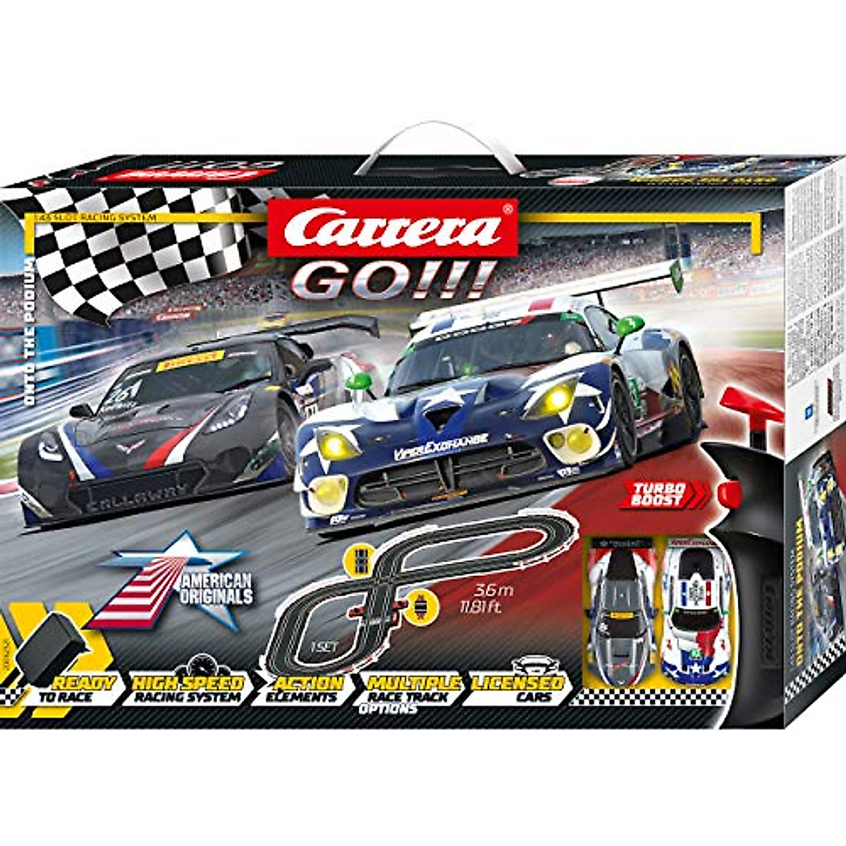 Carrera GO!!! 62521 onto The Podium Electric Powered Slot Car Racing Kids Toy Race Track Set Includes 2 Hand Controllers and 2 Cars in 1:43 Scale