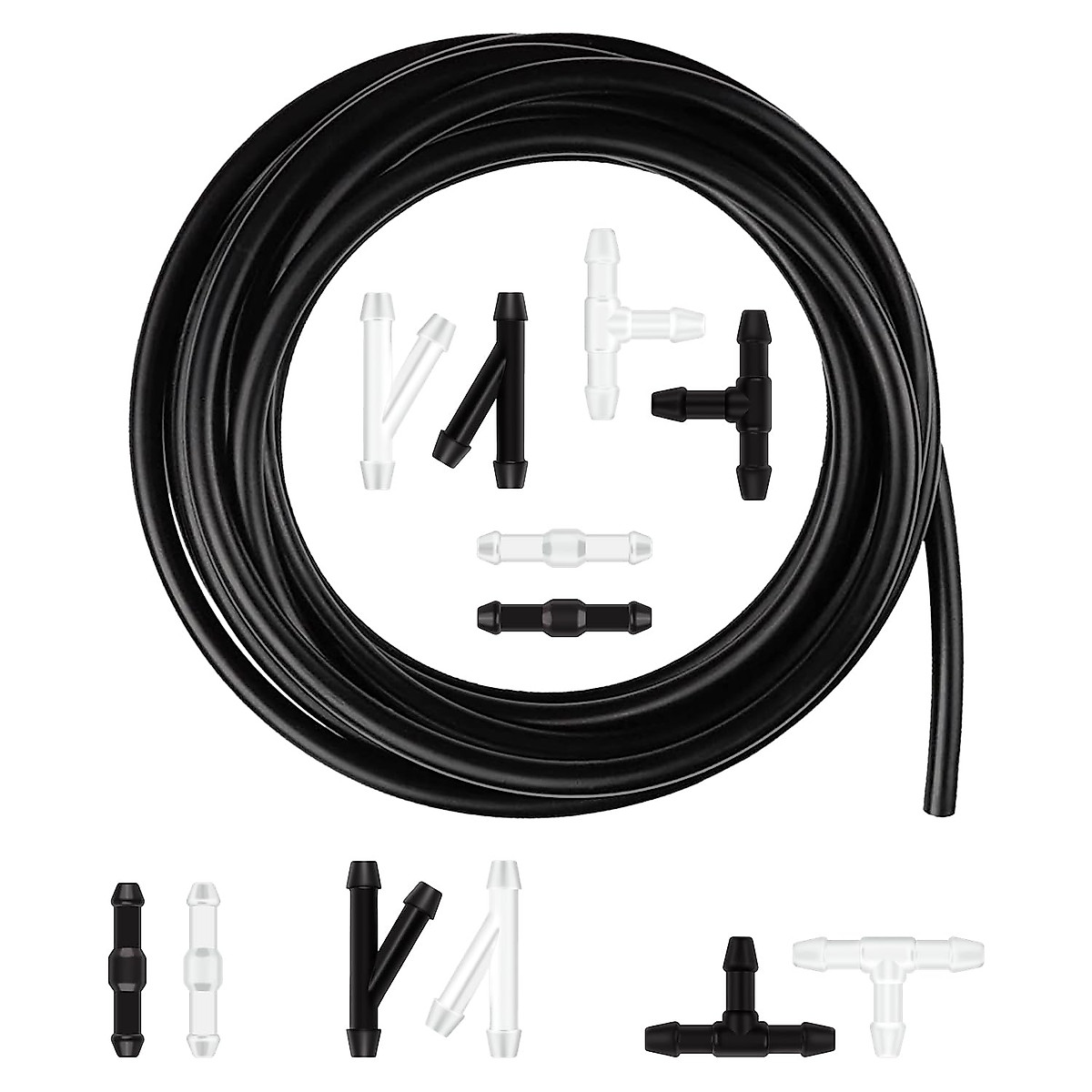 Windshield Washer Hose Kit 4 Meter Universal Washer Fluid Hose with 12 Pcs Hose Connectors,Rubber Water Hose Connector Splitter,Fit for Most Car Windshield Washer Tubing (4M-12)