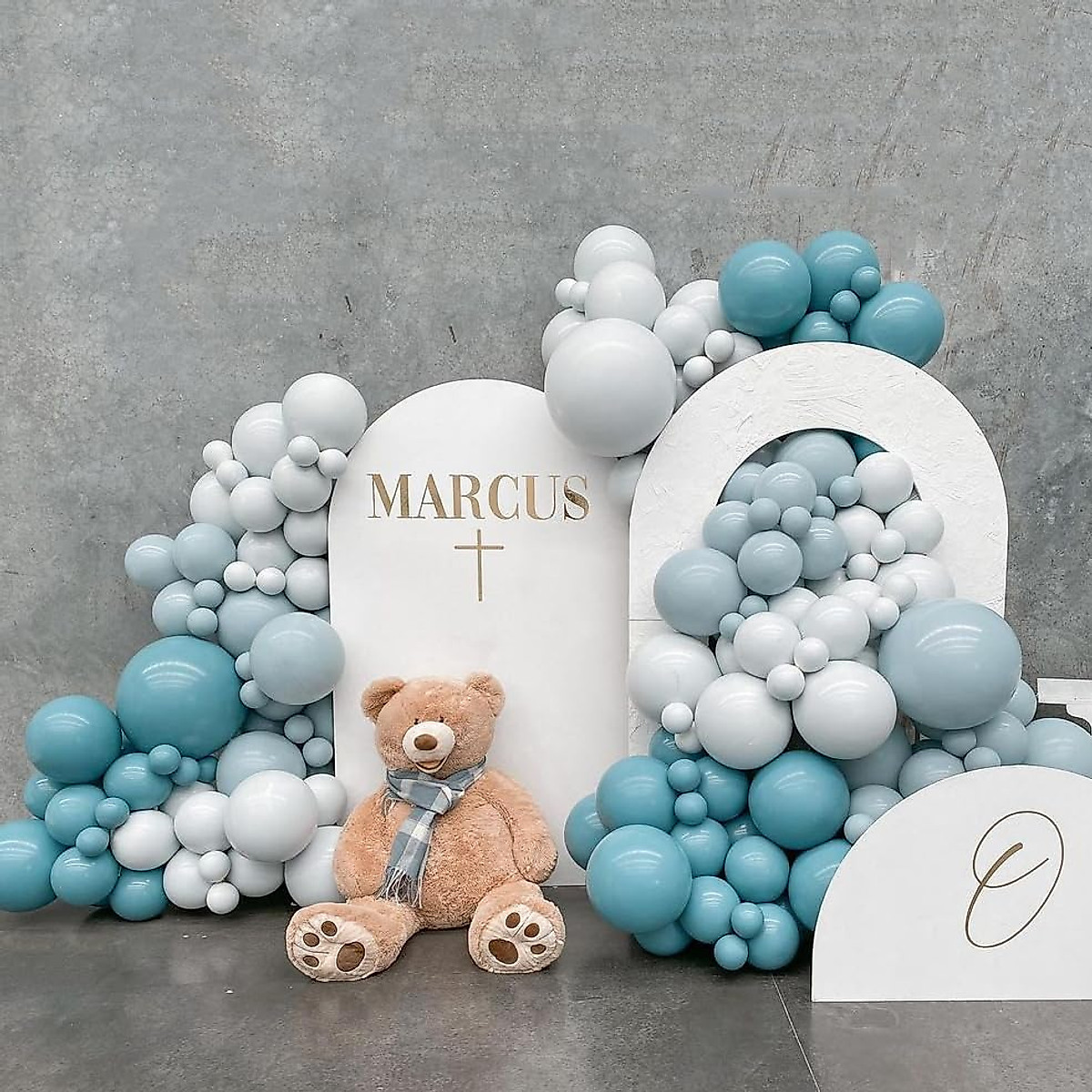 Blue Brown Balloon Arch Garland Kit for Baby Shower Bear Decorations, 153PCS Double Stuffed Grey Dusty Blue Balloons for Gender Reveal Boho Neutral Bridal Wedding Boys Birthday Party Supplies