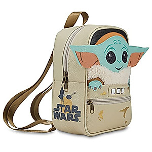 AI ACCESSORY INNOVATIONS Star Wars Mandalorian Grogu “The Child 10” Mini Backpack Purse, Faux Leather PU with 3D Features and Embroidered Appliques