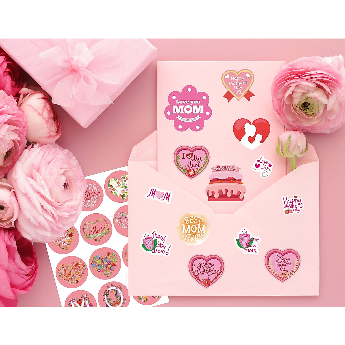 Funnlot Mothers Day Stickers Happy Mothers Day Stickers 348PCS Mothers Day Stickers for Kids Mothers Day Labels for Envelope Card Decorations Boxes Party Favor