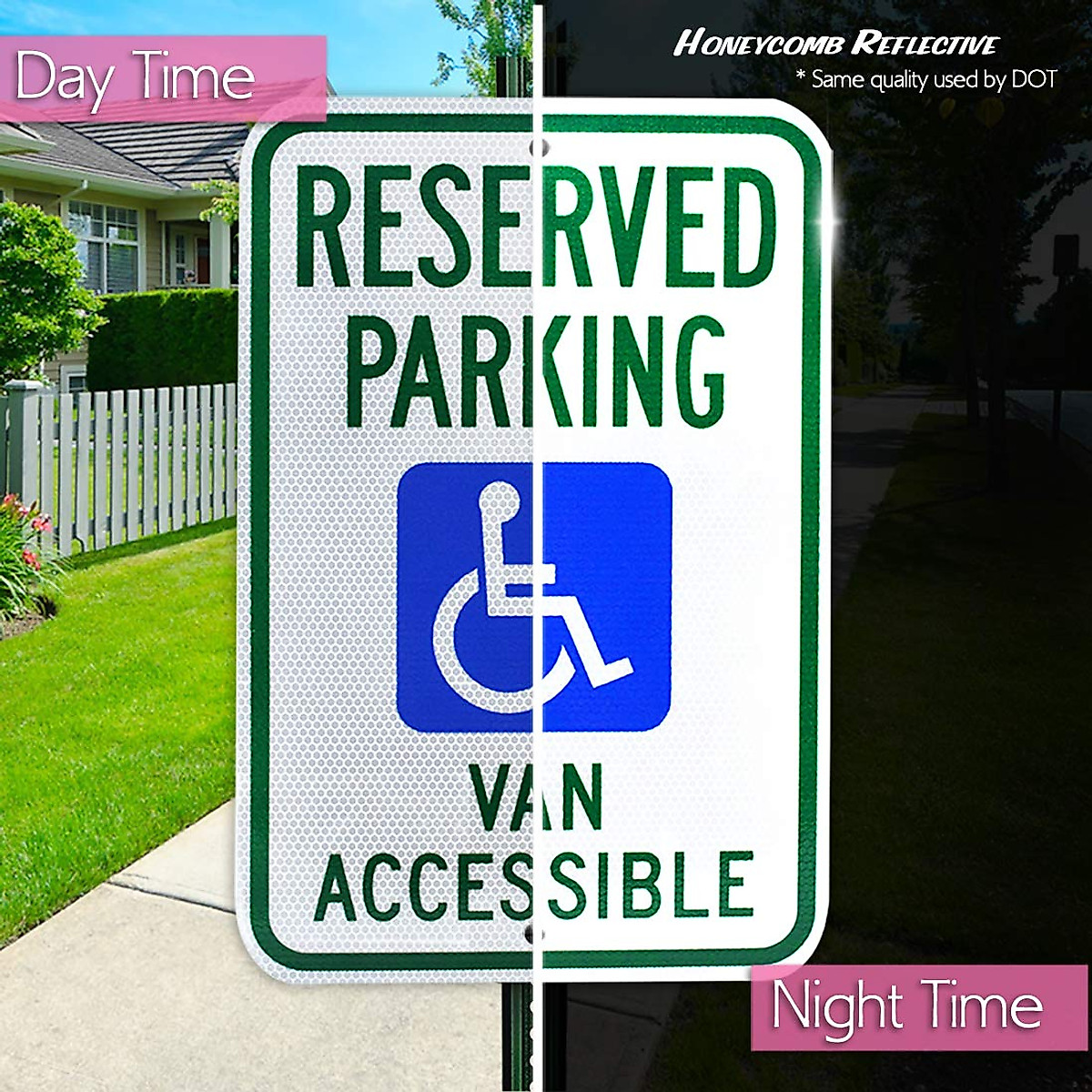 Signs Authority Reserved Parking Sign - 18Hx12W-Inch Reflective Aluminum Handicapped Parking Sign - Easy to Install Handicap Van Accessible Sign - Engineer Grade Ultra Reflective - Blue Green on White