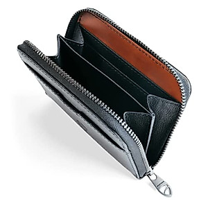 Vaultskin Minimalist Leather Zipper Wallet. Small RFID-Blocking Multi-Card Holder with Coin Compartment (Black) MAYFAIR