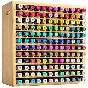 MinBoo Marker Organizer for 144 Markers, Bamboo Art Supply Storage Organizer Rack, Art Markers Pens Colored Pencils Paint Brushes Stationary Organizer Holder for Home Classroom Office Desk Decor