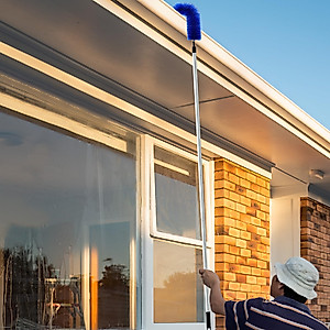 Layhit Gutter Cleaning Brush Extendable Guard Cleaner Tool with 6 Pcs Aluminum Extension Pole Long Splicing Gutter Cleaning Tools from the Ground for Easy Removing Leaves and Debris Cleaner (Blue)