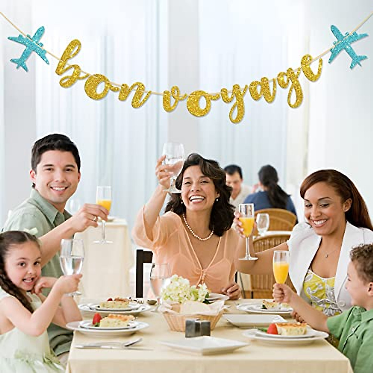 Halodete Bon Voyage Banner, Retirement Banner, Farewell, Going Away, Adventure Awaits Celebration Party Garland Bunting Decorations - Gold Glitter