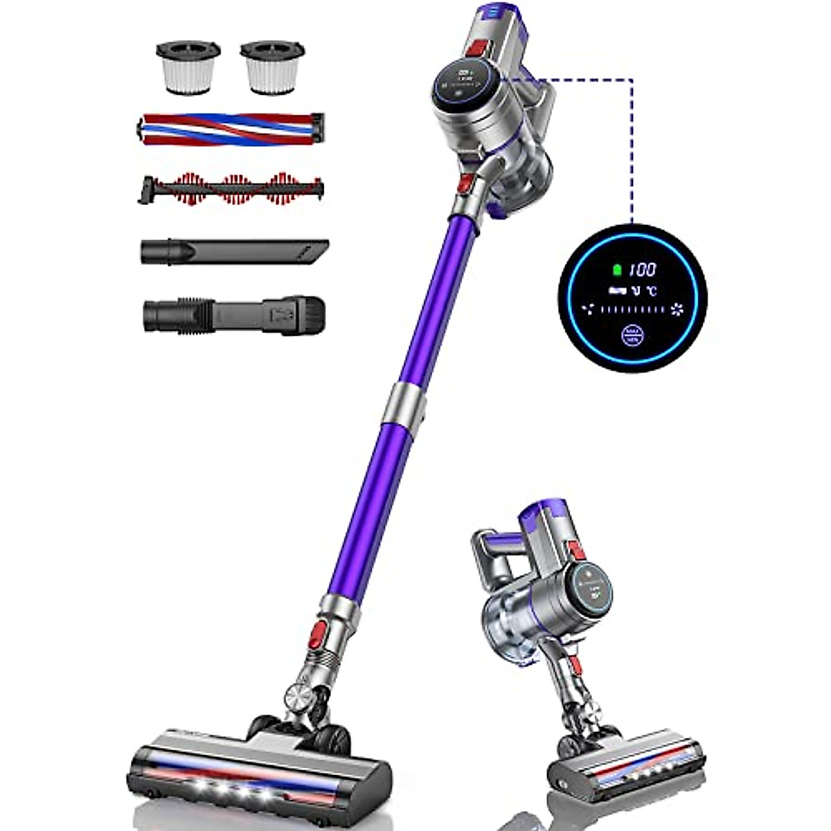 BuTure Cordless Vacuum Cleaner, 33Kpa 400W Stick Vacuum Cleaner with Touch Screen 55 Min Runtime Detachable Battery Wireless Vacuum for Pet Hair Carpet and Hard Floor