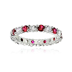 Ice Gems Sterling Silver Created Ruby and Cubic Zirconia Wedding Band Ring, Size 6
